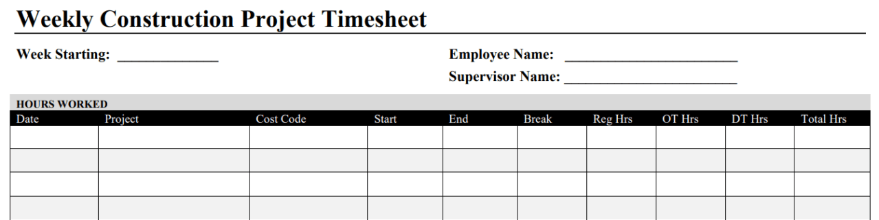 Free Construction Timesheet Templates (Excel, PDF, Word)